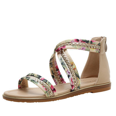 BS135 Sandals Female Summer Flat Bottom Fairy Style Open-Toed Floral Cloth Word With Non-Slip Roman Shoes Women'S Shoes