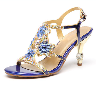 BS137 Sandals Women'S Summer 2021 New Rhinestone High-Heeled Korean Style Comfortable All-Match Crystal Roman Women'S Sh