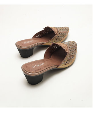 BS145 Baotou Half Slippers For Women'S Outer Wear, Summer New Style Thick With Rhinestone Pointed Toe Fashion Ladies Hig