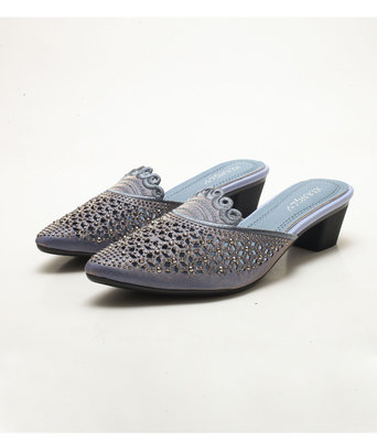 BS145 Baotou Half Slippers For Women'S Outer Wear, Summer New Style Thick With Rhinestone Pointed Toe Fashion Ladies Hig