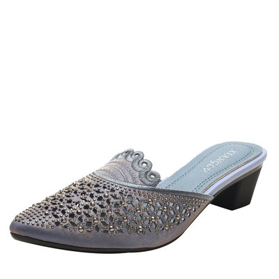 BS145 Baotou Half Slippers For Women'S Outer Wear, Summer New Style Thick With Rhinestone Pointed Toe Fashion Ladies Hig