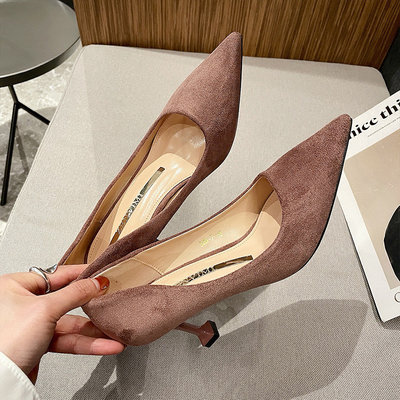 528-1 New Pointed Shallow Mouth Suede Stiletto Fashion Shoes Sexy Mid-Heel Four Seasons Shoes Women'S High Heels Wholesa