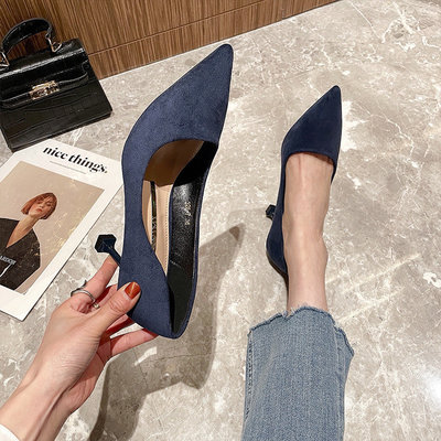 528-1 New Pointed Shallow Mouth Suede Stiletto Fashion Shoes Sexy Mid-Heel Four Seasons Shoes Women'S High Heels Wholesa