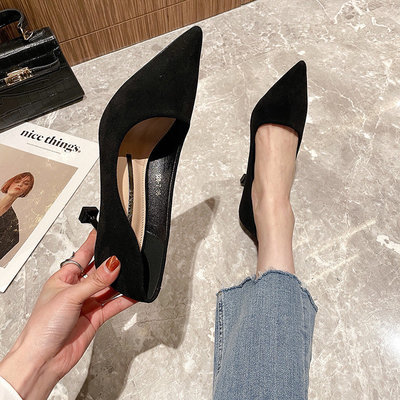 528-1 New Pointed Shallow Mouth Suede Stiletto Fashion Shoes Sexy Mid-Heel Four Seasons Shoes Women'S High Heels Wholesa