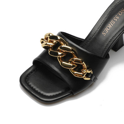 2035-3 Fashion Sexy High-Heeled Sandals Open Toe Thin Sandals Thick With Net Red Two-End Metal Chain Women'S Shoes High-