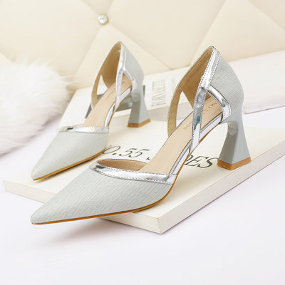 3668-2 Korean Fashion Pointed Shallow Mouth High Heels Thick Heel Sexy Professional Sandals Nightclub Banquet All-Match