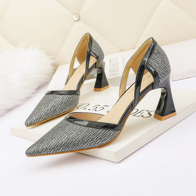3668-2 Korean Fashion Pointed Shallow Mouth High Heels Thick Heel Sexy Professional Sandals Nightclub Banquet All-Match