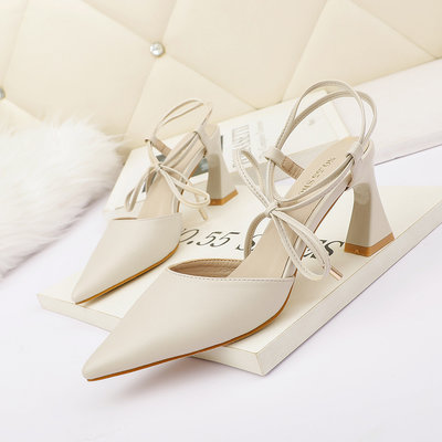 3668-6 Korean Fashion Pointed Shallow Mouth High Heels Nightclub Thin Sexy Thin Strap Sandals Thick Heel Net Red Women'S