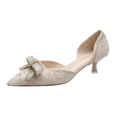 6868-3 European And American Sexy Pointed Pump High Heels Bowknot Rhinestone Hollow Sandals Stiletto Banquet Women'S Sho