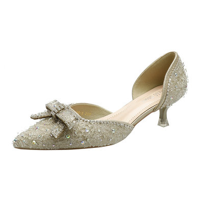 6868-3 European And American Sexy Pointed Pump High Heels Bowknot Rhinestone Hollow Sandals Stiletto Banquet Women'S Sho