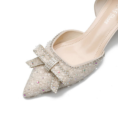 6868-3 European And American Sexy Pointed Pump High Heels Bowknot Rhinestone Hollow Sandals Stiletto Banquet Women'S Sho