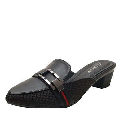 BS146 Baotou Half Tow Women'S Outer Wear Fashion Thick Heel Summer New Pointed Toe Mid-Heel Breathable Slippers Sandals