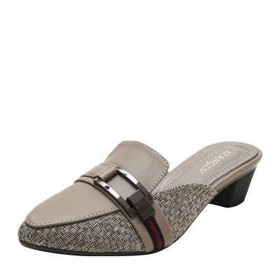 BS146 Baotou Half Tow Women'S Outer Wear Fashion Thick Heel Summer New Pointed Toe Mid-Heel Breathable Slippers Sandals