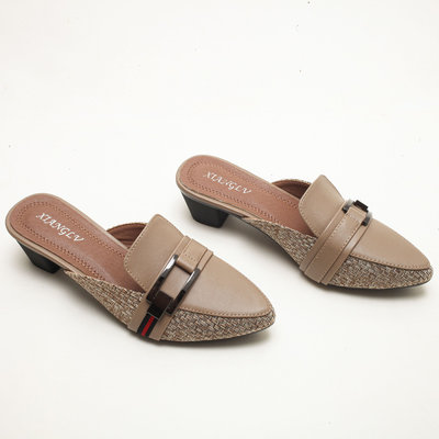 BS146 Baotou Half Tow Women'S Outer Wear Fashion Thick Heel Summer New Pointed Toe Mid-Heel Breathable Slippers Sandals