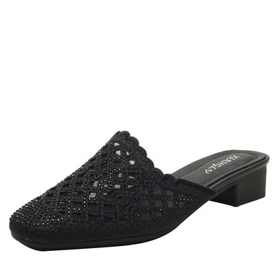 BS147 Women'S Baotou Sandals Summer New Style Outer Wear Mesh Breathable Rhinestone Mid-Heel Temperament Pointed Sandals