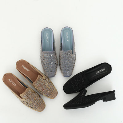 BS149 Slippers Women'S Summer Rhinestone Slippers Women'S Outer Wear Non-Slip Mid-Heel Sandals Lazy Ladies Sandals