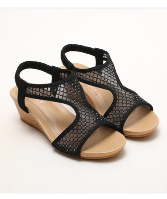 BS150 Wedge Heel Sandals Women'S Summer New Fashion Elastic Band Mid-Heel Fish Mouth Breathable Mesh Roman Shoes Sandals