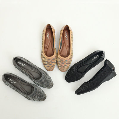 BS152 Factory Supply Mesh Shallow Mouth Sandals Hollow Single Shoes 2021 New Comfortable And Breathable Women'S Shoes Fa