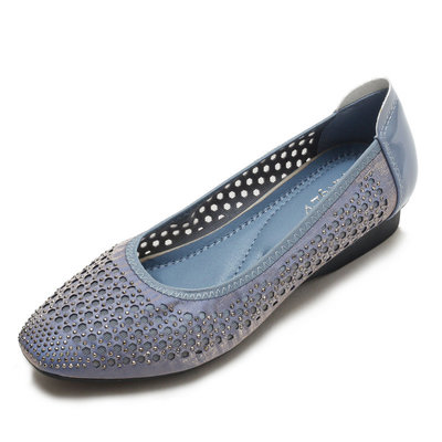 BS153 Mesh Sandals Hollow Single Shoes New Flat Soft Bottom Pressure Drill Women'S Shoes Fashionable Mother Shoes Comfor