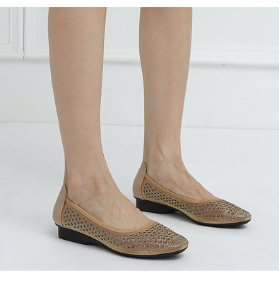 BS153 Mesh Sandals Hollow Single Shoes New Flat Soft Bottom Pressure Drill Women'S Shoes Fashionable Mother Shoes Comfor