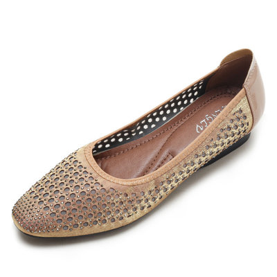 BS153 Mesh Sandals Hollow Single Shoes New Flat Soft Bottom Pressure Drill Women'S Shoes Fashionable Mother Shoes Comfor