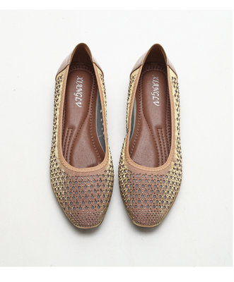 BS153 Mesh Sandals Hollow Single Shoes New Flat Soft Bottom Pressure Drill Women'S Shoes Fashionable Mother Shoes Comfor