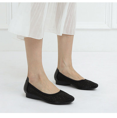 BS153 Mesh Sandals Hollow Single Shoes New Flat Soft Bottom Pressure Drill Women'S Shoes Fashionable Mother Shoes Comfor