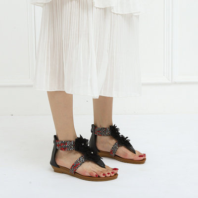 BS154 Slope heel sandals women summer European and American new fashion Flip Roman shoes flowers Bohemia mother shoes