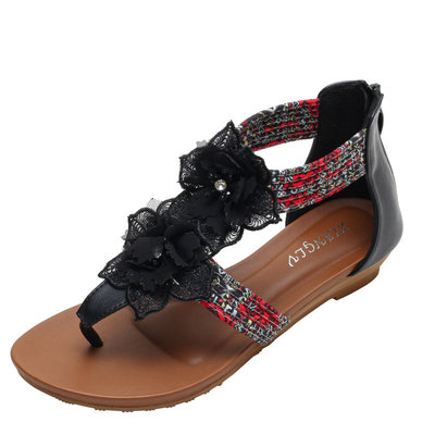 BS154 Slope heel sandals women summer European and American new fashion Flip Roman shoes flowers Bohemia mother shoes