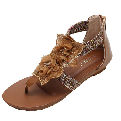 BS154 Slope heel sandals women summer European and American new fashion Flip Roman shoes flowers Bohemia mother shoes