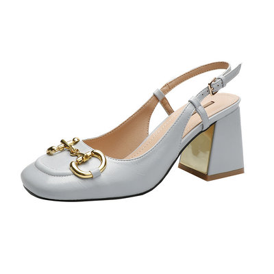 1866-1 Sexy High Heels Horsebit Mary Jane Women'S Shoes Square Toe Thick Heel Single Shoes Women Summer Mid-Heel Sandals