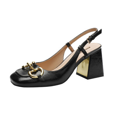 1866-1 Sexy High Heels Horsebit Mary Jane Women'S Shoes Square Toe Thick Heel Single Shoes Women Summer Mid-Heel Sandals