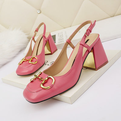 1866-1 Sexy High Heels Horsebit Mary Jane Women'S Shoes Square Toe Thick Heel Single Shoes Women Summer Mid-Heel Sandals