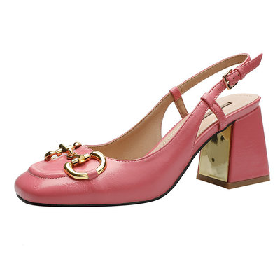 1866-1 Sexy High Heels Horsebit Mary Jane Women'S Shoes Square Toe Thick Heel Single Shoes Women Summer Mid-Heel Sandals