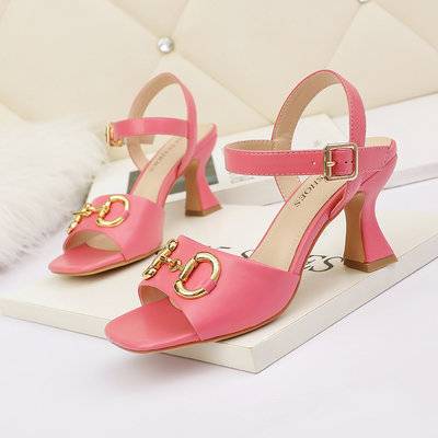 2035-5 Sexy Open-Toed High Heels Nightclub Was Thin, One Word With Sandals Thick Heel Net Celebrity Party Women'S Shoes