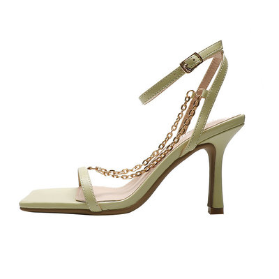 3193-3 European And American Sexy Square Toe Open Toe High Heels, Metal Chain, Thin Sandals, Stiletto Heel Women'S Shoes