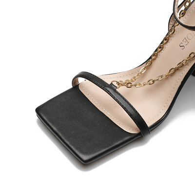3193-3 European And American Sexy Square Toe Open Toe High Heels, Metal Chain, Thin Sandals, Stiletto Heel Women'S Shoes