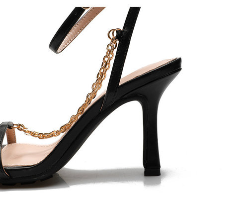 3193-3 European And American Sexy Square Toe Open Toe High Heels, Metal Chain, Thin Sandals, Stiletto Heel Women'S Shoes