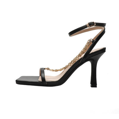 3193-3 European And American Sexy Square Toe Open Toe High Heels, Metal Chain, Thin Sandals, Stiletto Heel Women'S Shoes