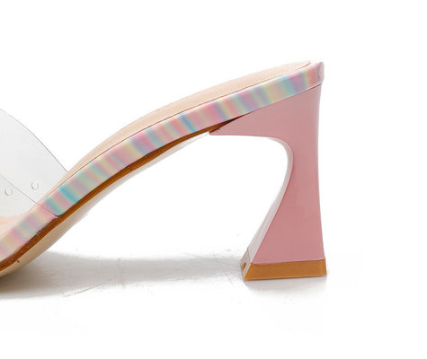 5569-2 Korean Fashion Open Toe High Heels Transparent Thin Sexy Sandals Thick Heel Net Celebrity Party Sandals Women'S S