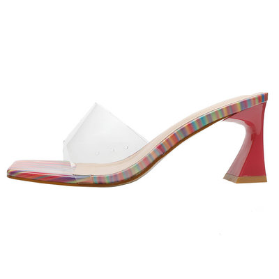 5569-2 Korean Fashion Open Toe High Heels Transparent Thin Sexy Sandals Thick Heel Net Celebrity Party Sandals Women'S S