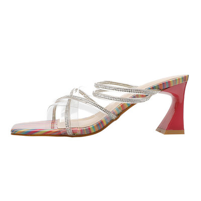 5569-3 Sexy Open-Toed High Heels Are Thin Rhinestone Cross Strap Sandals Thick Heel Net Celebrity Banquet Women'S Shoes