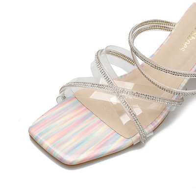 5569-3 Sexy Open-Toed High Heels Are Thin Rhinestone Cross Strap Sandals Thick Heel Net Celebrity Banquet Women'S Shoes