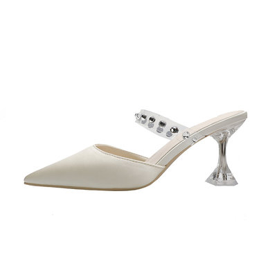 8808-3 Korean Fashion Pointed Toe Shallow Mouth High Heels, One Word With Rhinestones, Women'S Sandals, Stiletto Heels,
