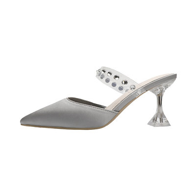 8808-3 Korean Fashion Pointed Toe Shallow Mouth High Heels, One Word With Rhinestones, Women'S Sandals, Stiletto Heels,