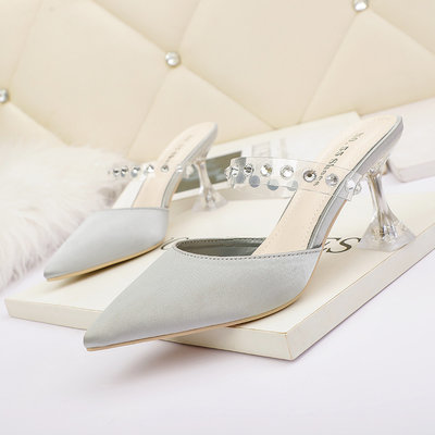 8808-3 Korean Fashion Pointed Toe Shallow Mouth High Heels, One Word With Rhinestones, Women'S Sandals, Stiletto Heels,