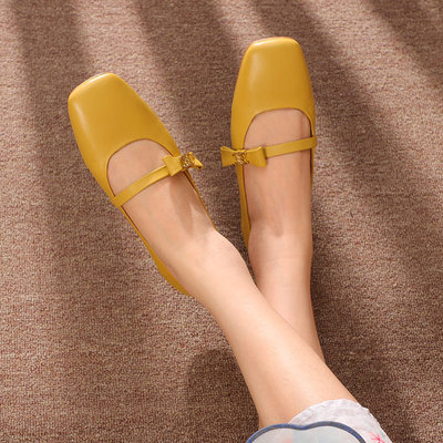 HZM009 Single Shoes Women Ladies Fashion Single Shoes Square Head Shallow Mouth Fashion All-Match Single Shoes One Pedal