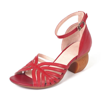 HZM010 Leather Sandals Women'S Summer New Style Thick Heel Casual All-Match Sandals Female Buckle One Word Belt Female S
