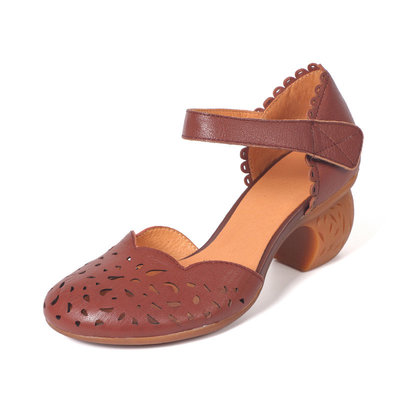 HZM011 Genuine Leather Women'S Shoes 2021 New First Layer Cowhide Women'S Sandals Hollow Carved High-Heel Shoes Casual A
