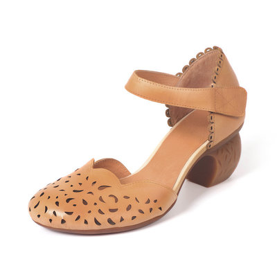 HZM011 Genuine Leather Women'S Shoes 2021 New First Layer Cowhide Women'S Sandals Hollow Carved High-Heel Shoes Casual A